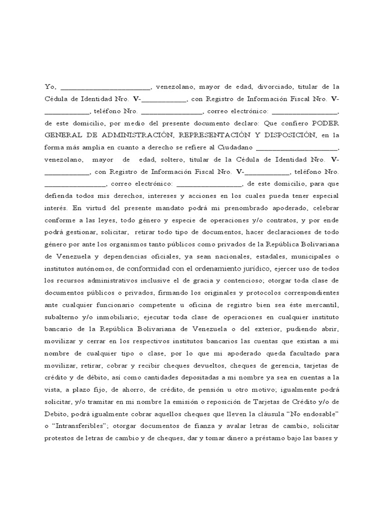 Poder General de Administracion Representacion y Disposicion | PDF | Cheque | Tarjeta de débito