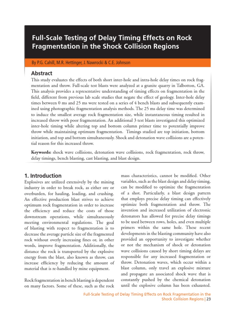 Full-Scale Testing of Delay Timing Effects On Rock Fragmentation in The ...