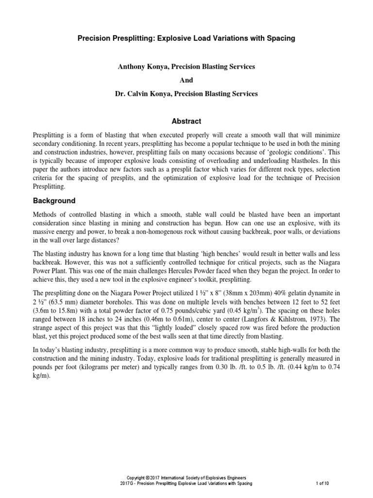 Precision Presplitting: Explosive Load Variations With Spacing | PDF ...