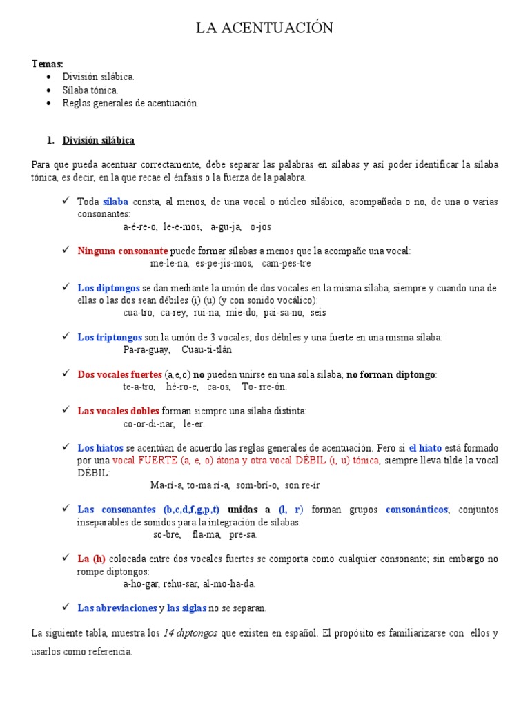 La Acentuación. Clase 1. | PDF | Sílaba | Fonología