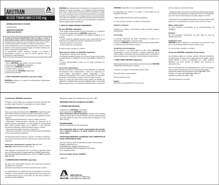 AROTRAN Info-Pac Comp WEB | PDF | Medicamentos con receta | Efecto adverso