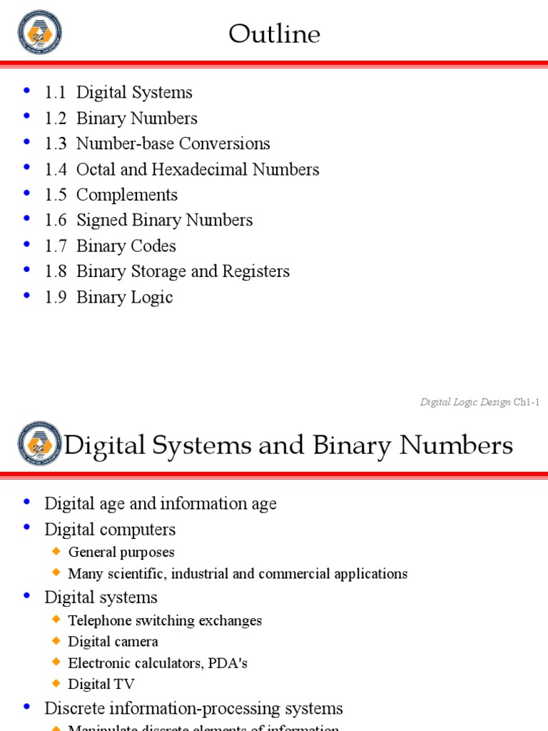 Chapter 1 Digital Systems and Binary Numbers | PDF | Subtraction | Digital Electronics