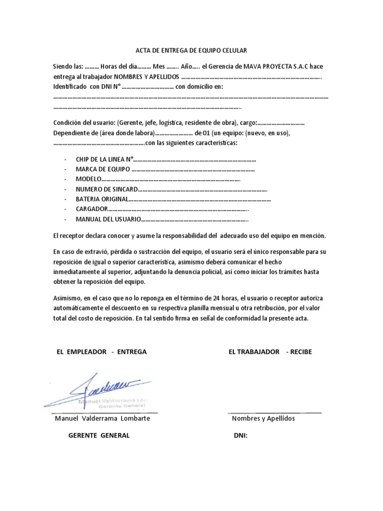 Acta de Entrega de Equipo Celular | PDF