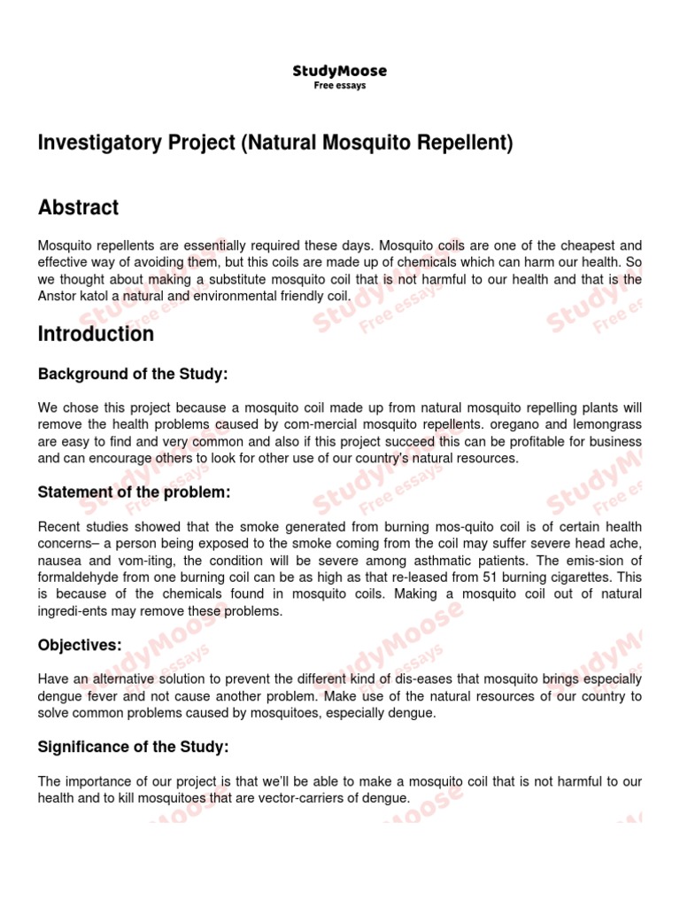 Investigatory Project (Natural Mosquito Repellent) | PDF | Oregano ...