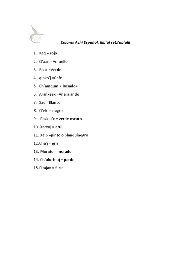 Lista de Colores Achi | PDF