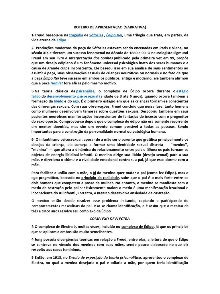 Narração: Complexo de Édipo e Electra | PDF | Complexo de Édipo ...