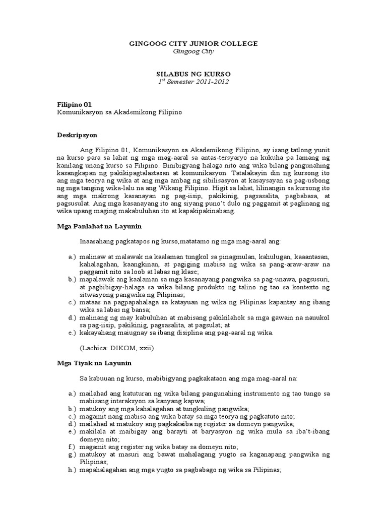 Komunikasyon Sa Akademikong Filipino | PDF