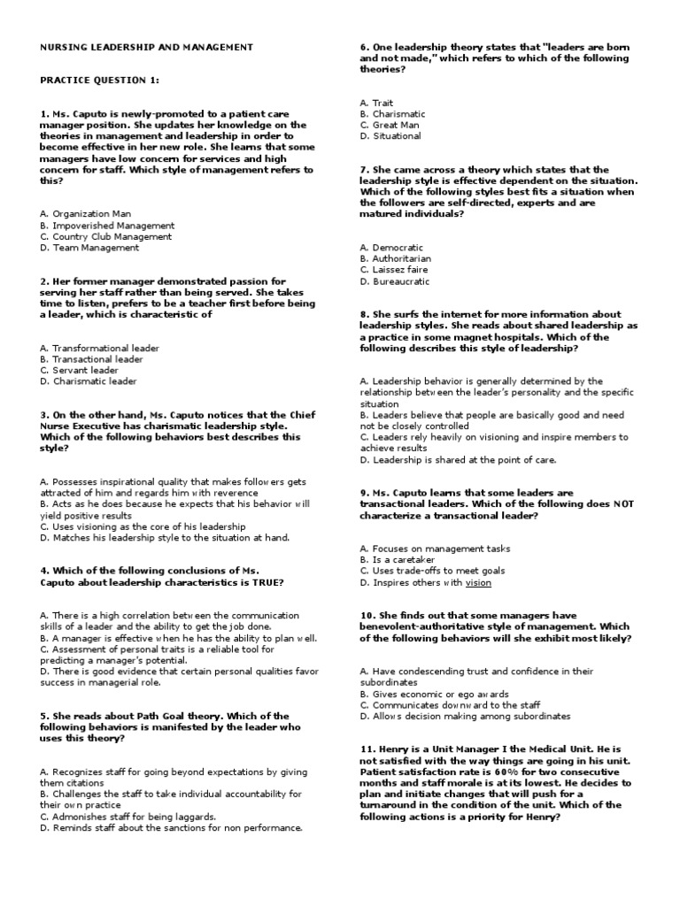 Leadership and Management | PDF | Leadership | Nursing