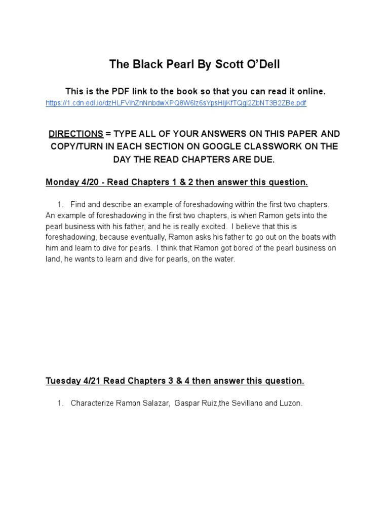 Liam McCormack - The Black Pearl by Scott O'Dell | PDF | Language Arts ...