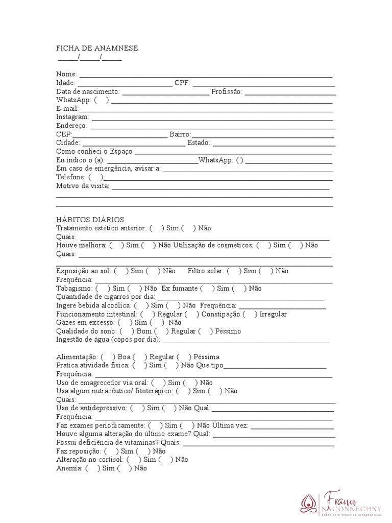 Ficha de Anamnese para Avaliação Dermatológica | PDF | Alergia ...