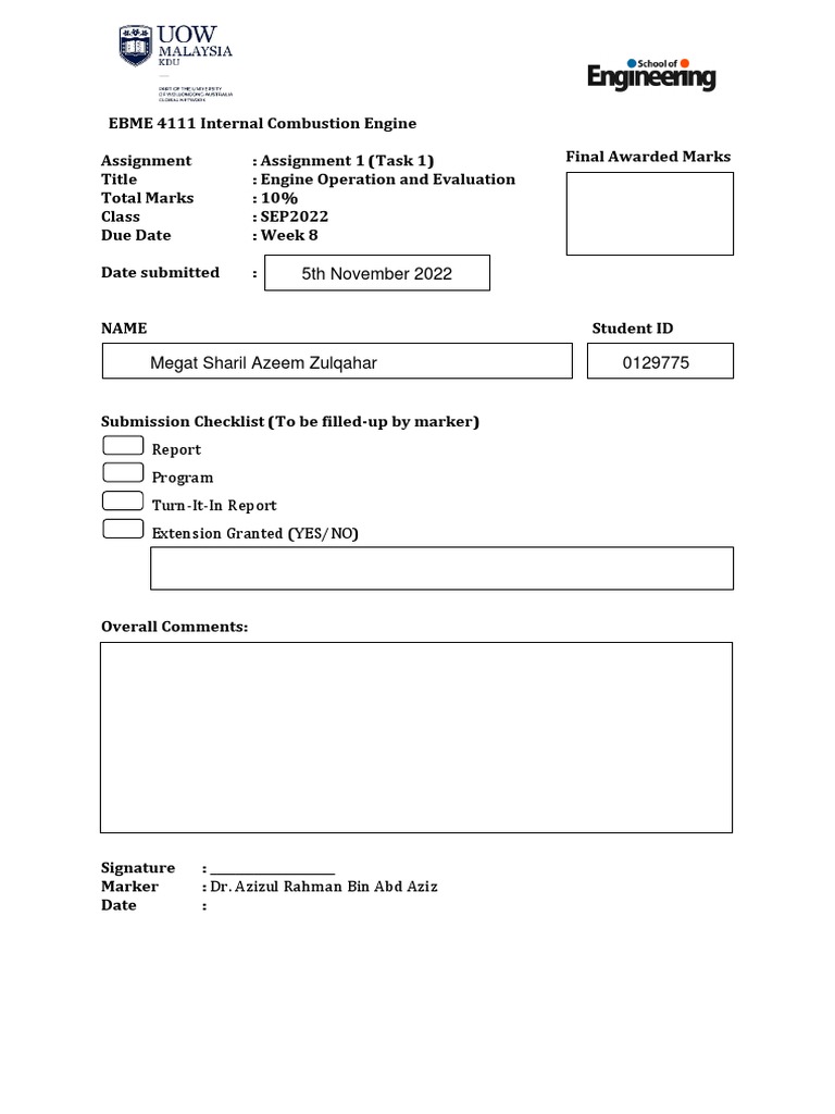Engine Operation and Evaluation Assignment | PDF | Plagiarism | Engines