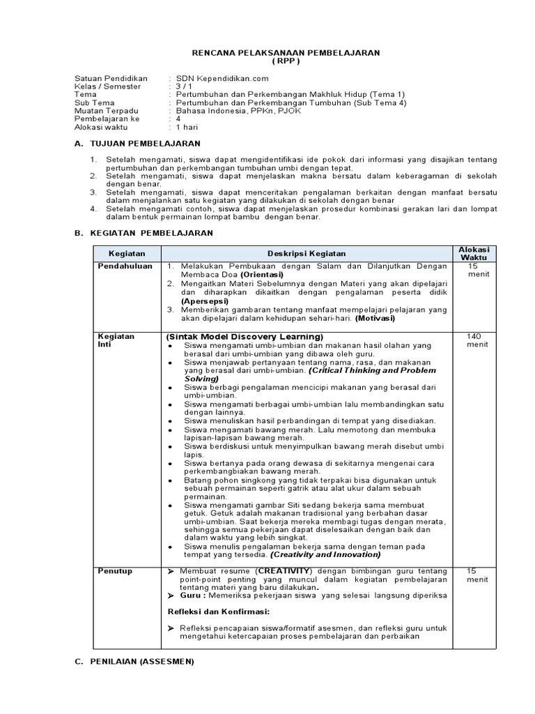 Rencana Pelaksanaan Pembelajaran (RPP) : (Sintak Model Discovery Learning) | PDF