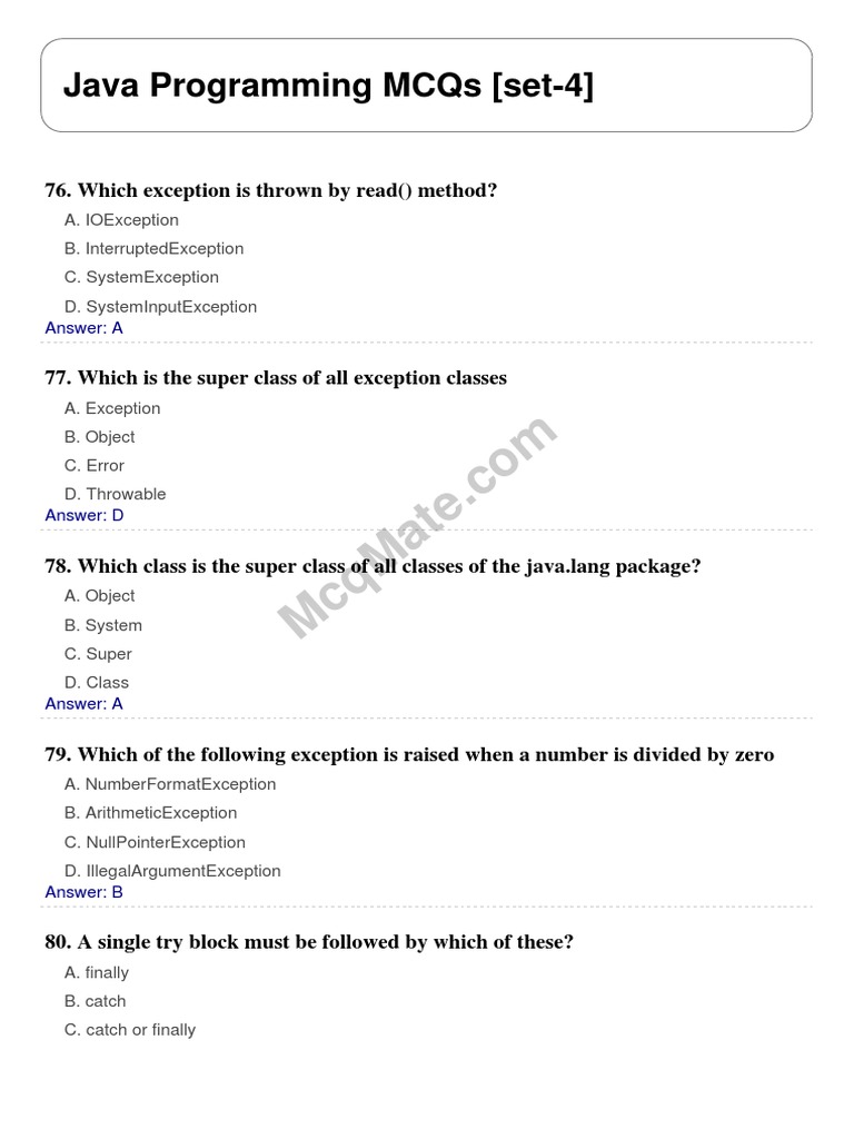 Java Programming Solved MCQs (Set-4) | PDF | String (Computer Science ... Java Programming Solved MCQs (Set-4) | PDF | String (Computer Science ...