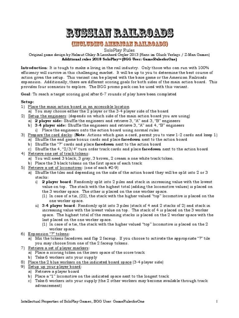 SoloPlay Rules for Russian Railroads | PDF