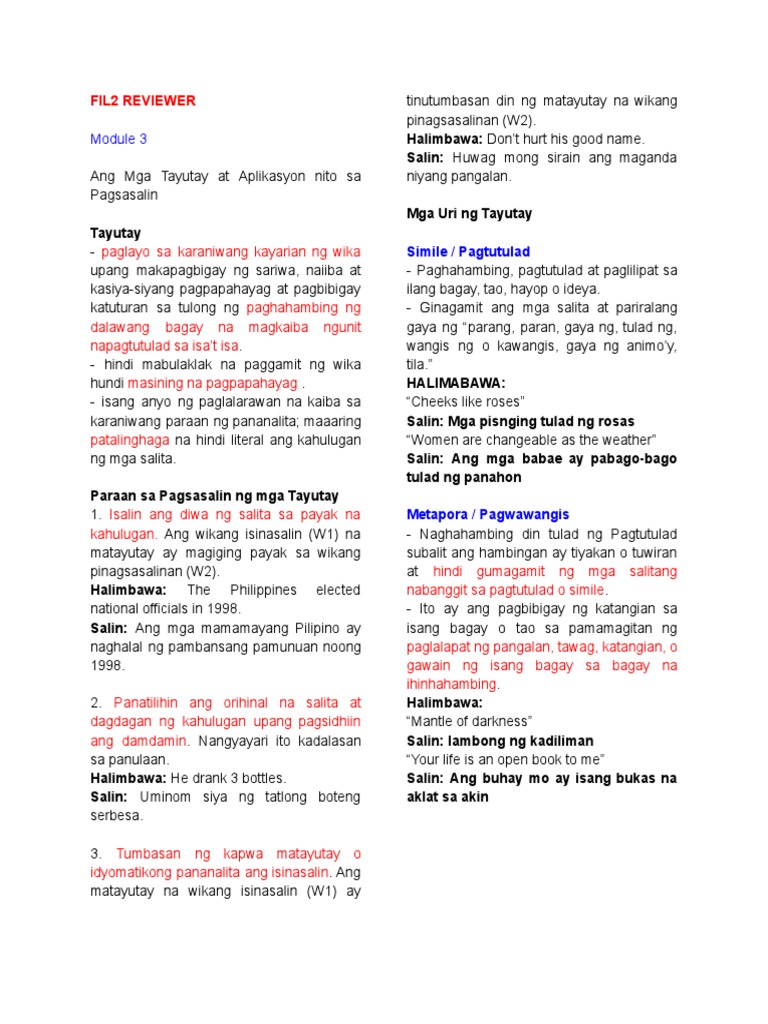 Fil2 Finals Reviewer | PDF