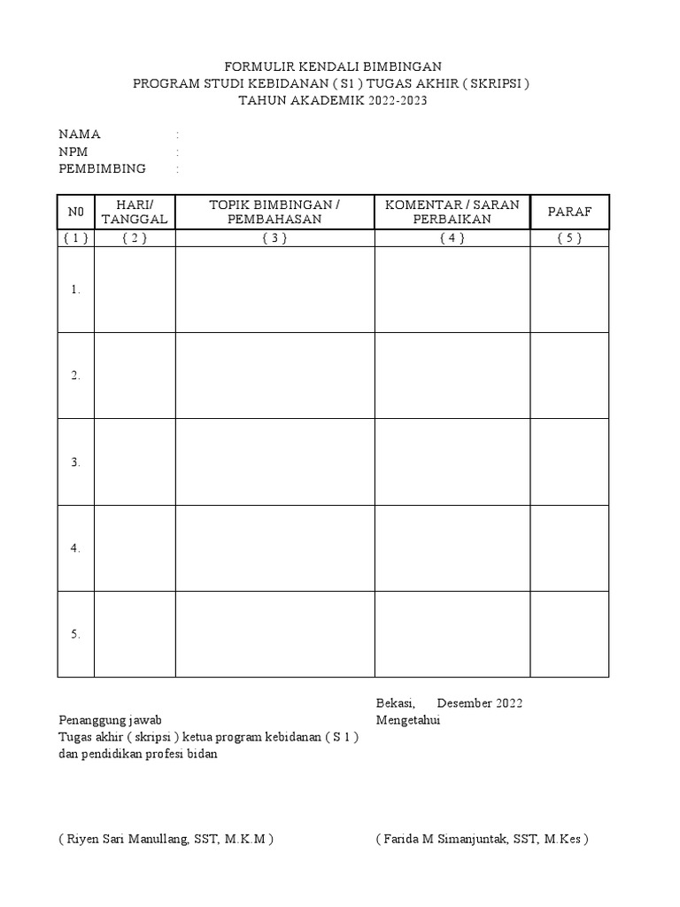 Form Bimbingan Skripsi | PDF