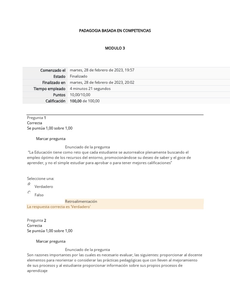 Padagogia Basada en Competencias Mod 4 | PDF | Evaluación | Cuestionario
