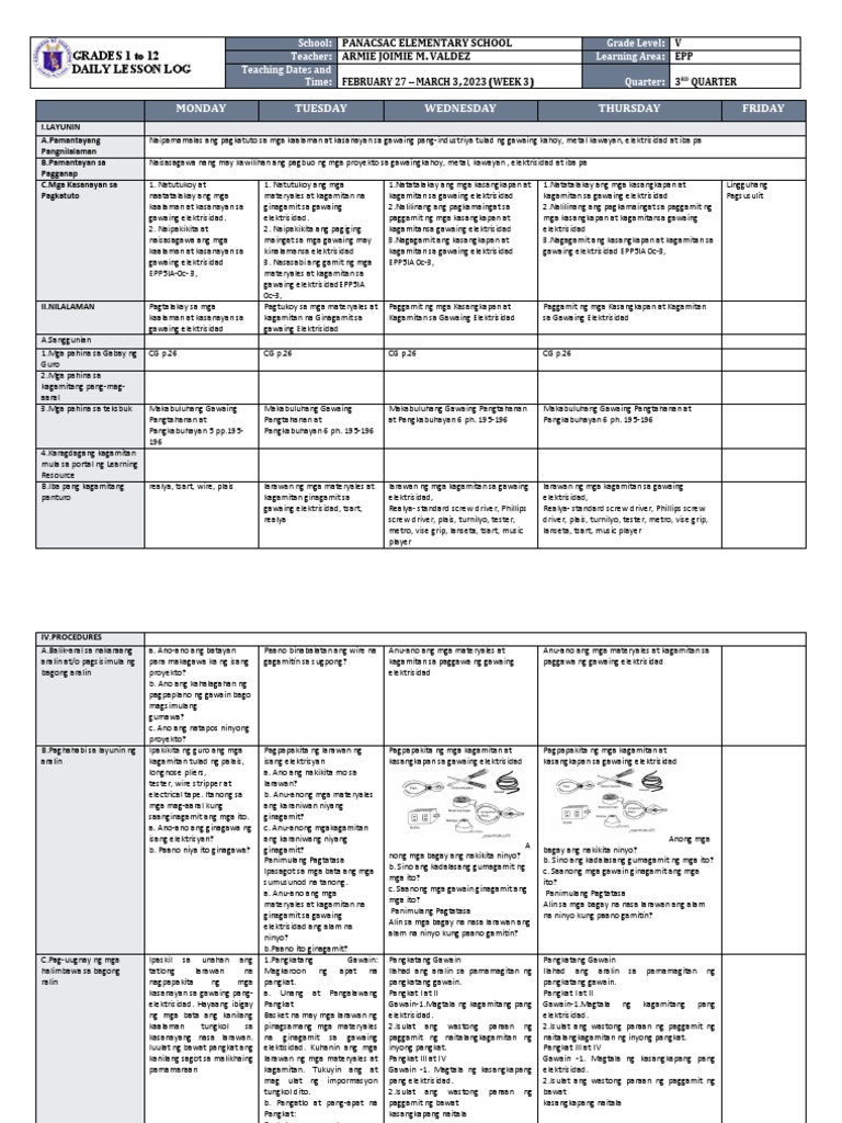 DLL - Epp 5 - Q3 - W3 | PDF