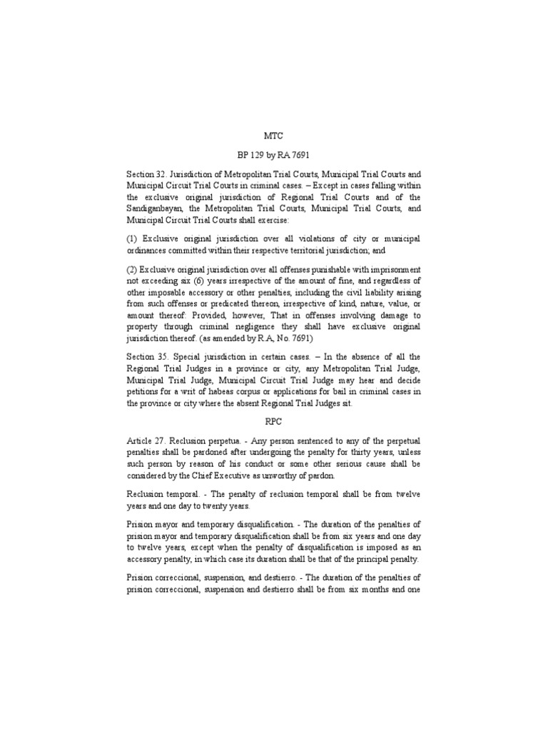 Bases For The Jurisdictions of MTC, RTC, and SANDIGANBAYAN | PDF | Courts | Ethical Principles