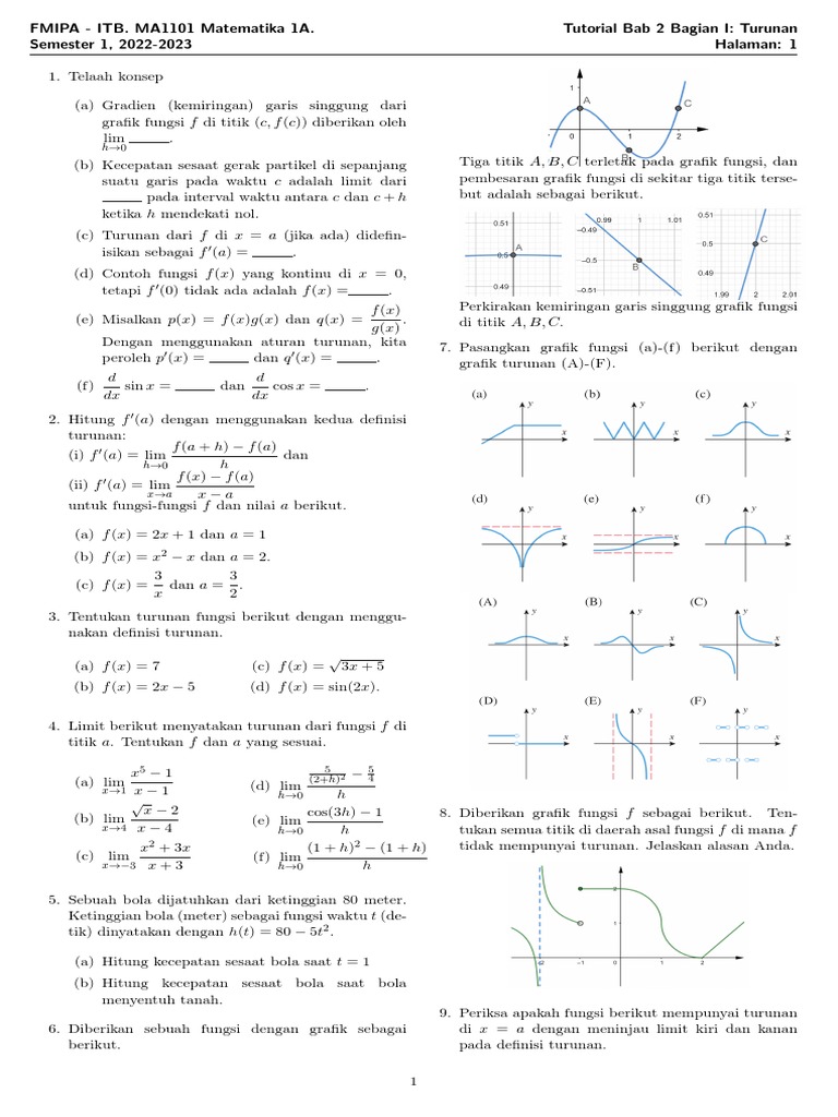Tutorial MA1101 Bab 2 2022-2023 (Bagian I) | PDF