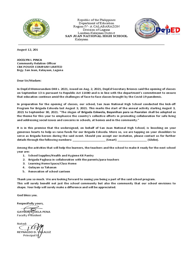Letter English Brigada-Eskwela-2021 | PDF