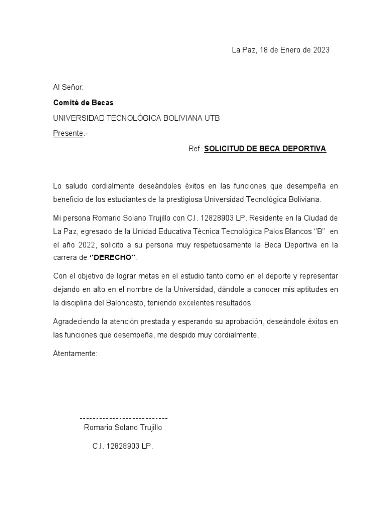 Solicitud - Utb Romario 2023 | PDF