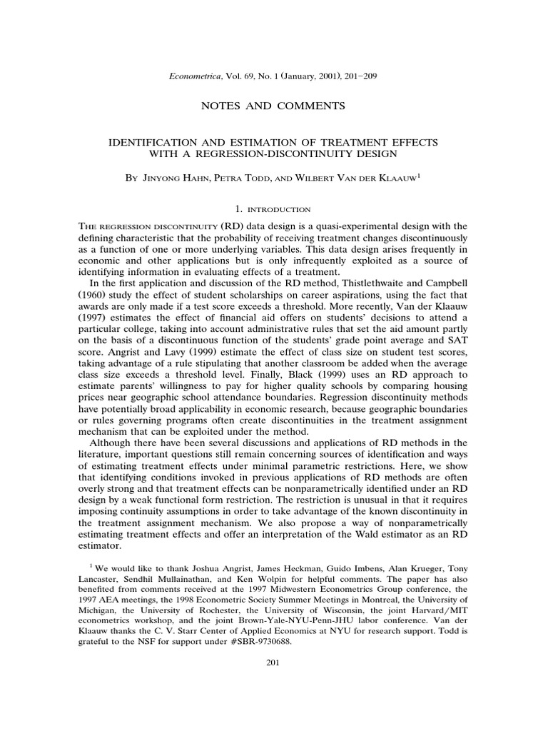 2001 Identification And Estimation Of Treatment Effects With A