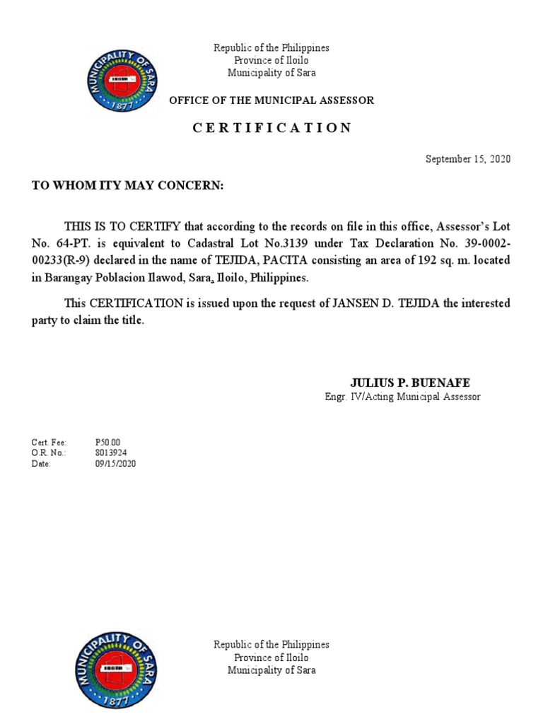 Certification of Identical Lot | PDF