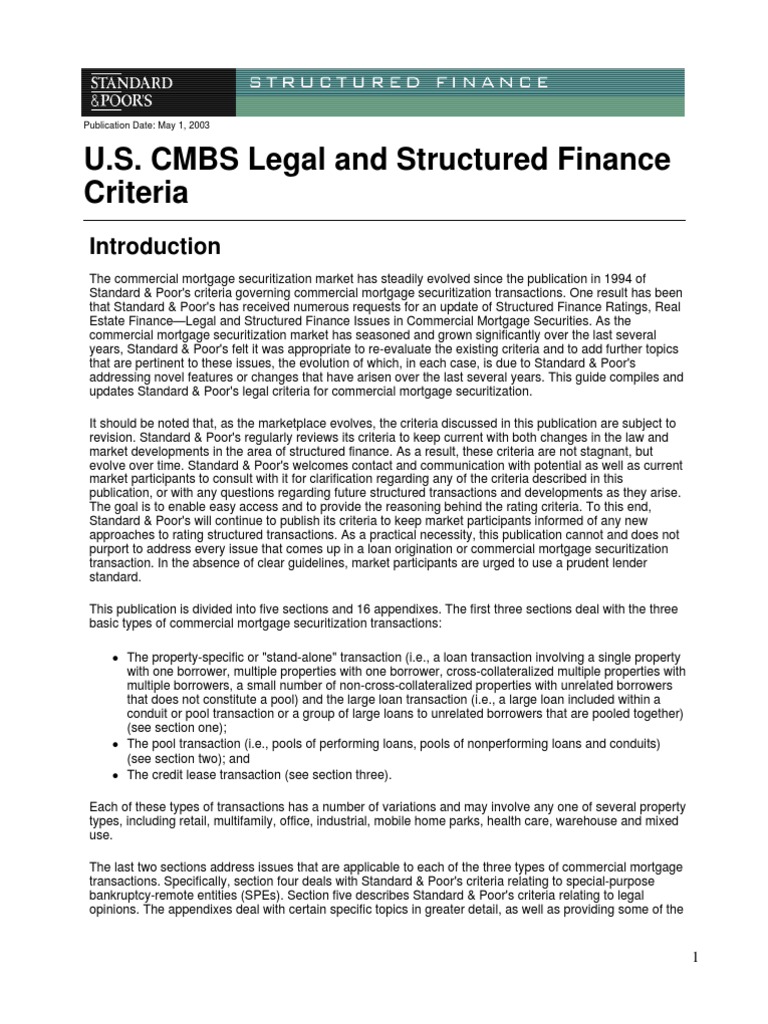 SP CMBS Legal and Structured Finance Criteria | PDF | Mortgage Loan ...