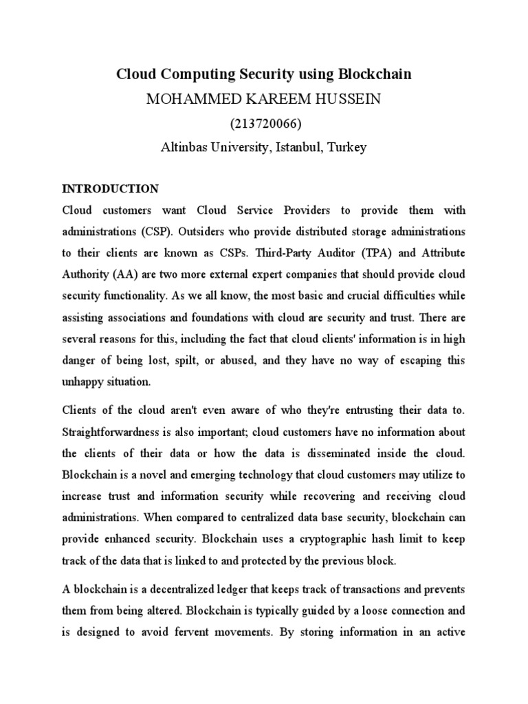 Mohammed Kareem Hussein | PDF | Cloud Computing | Cryptocurrency