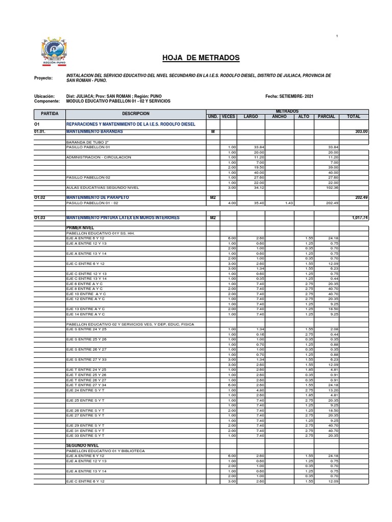 Planilla de Metrados | PDF