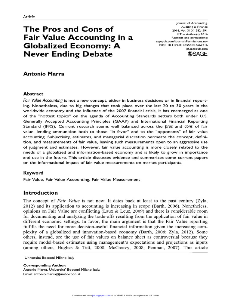 The Pros and Cons of Fair Value Accounting in A Globalized Economy: A ... The Pros and Cons of Fair Value Accounting in A Globalized Economy: A ...