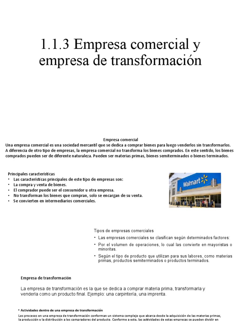 Tipos de empresas comerciales y características de las empresas de transformación | PDF ...
