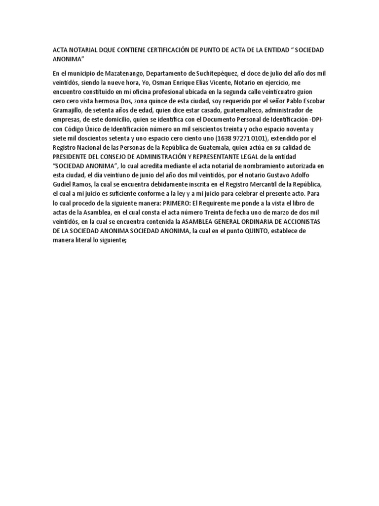 Actas Notariales Ejemplos | PDF | Derecho