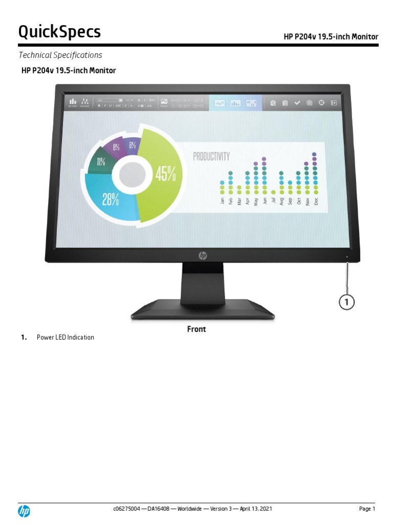 QuickSpecs HP P204v 19.5-Inch Monitor | PDF | Computer Monitor | Display Resolution