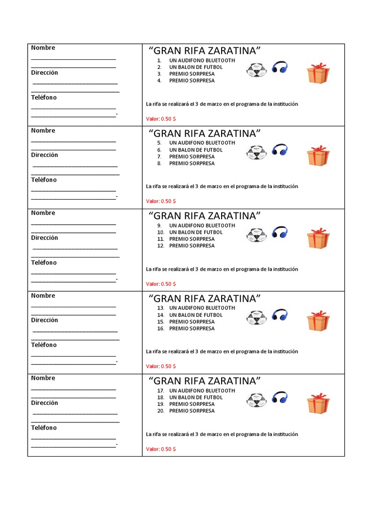 Anuncio de rifa benéfica con varios premios | PDF