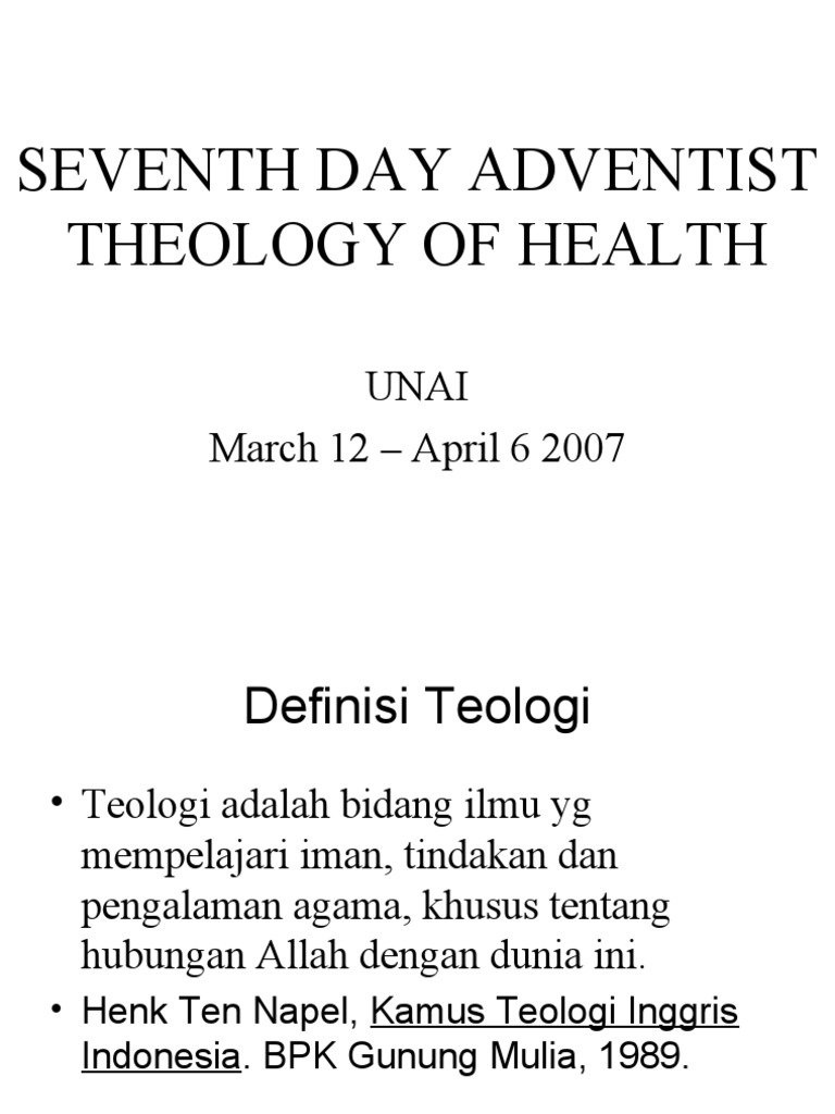 1 Seventh Day Adventist Theology of Health | PDF | Christian Mission ...