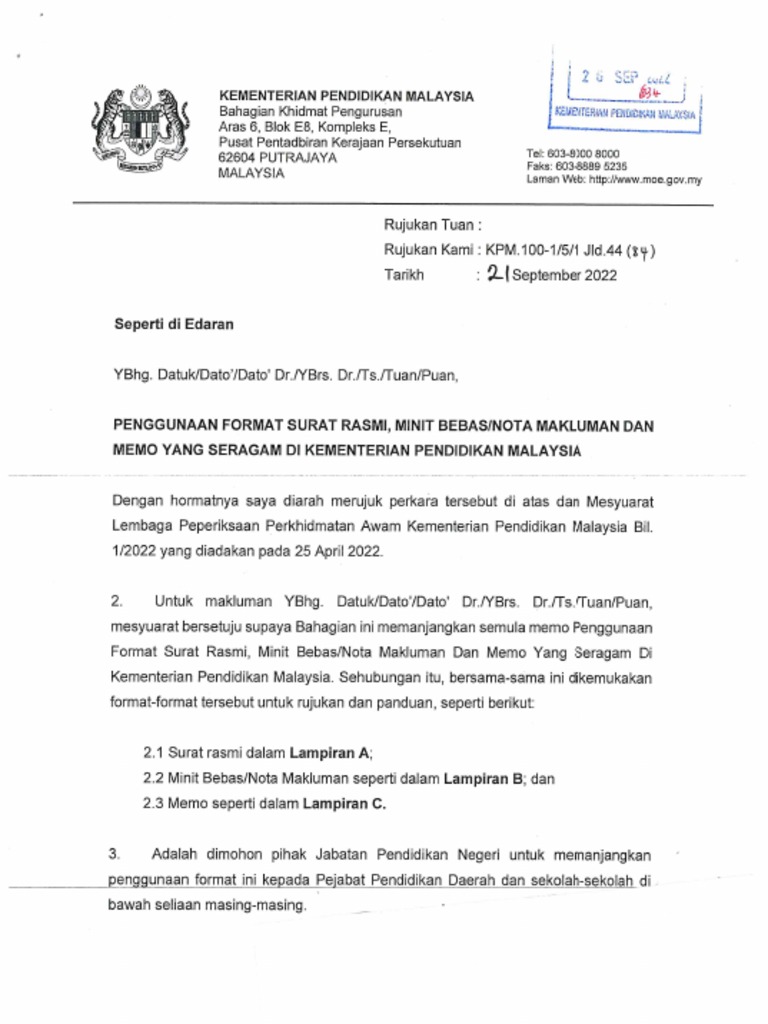 Penggunaan Format Surat Rasmi, Minit Bebas@nota Makluman Dan Memo ...