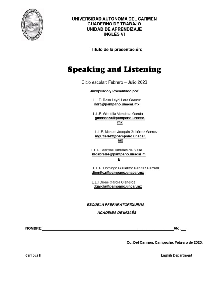 Speaking and Listening 6to. | PDF
