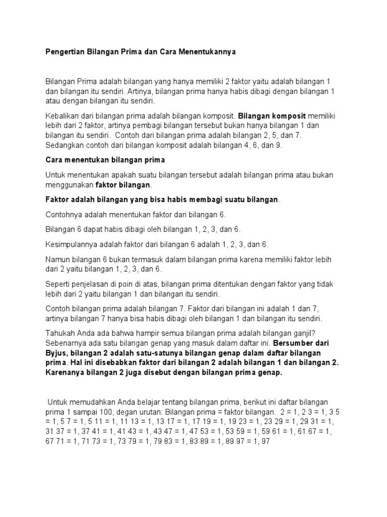 Pengertian Bilangan Prima Dan Cara Menentukannya | PDF