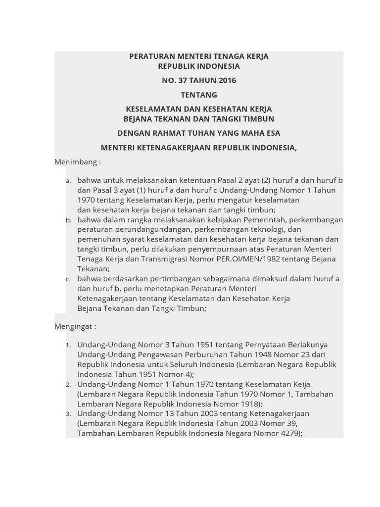 Permenaker 37 2016 | PDF