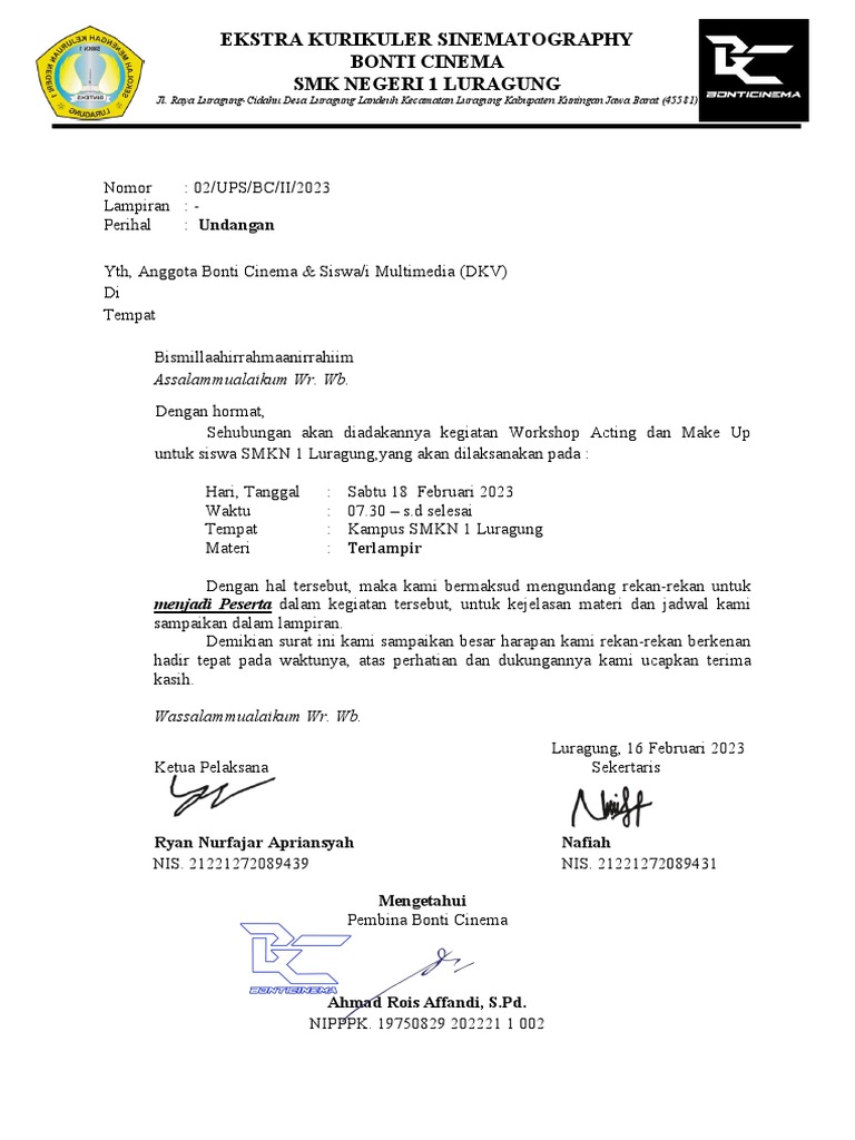 Surat Undangan Peserta Workshop | PDF