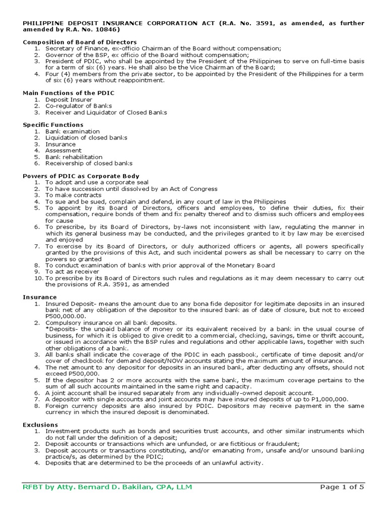 PDIC Law | PDF | Deposit Account | Banks