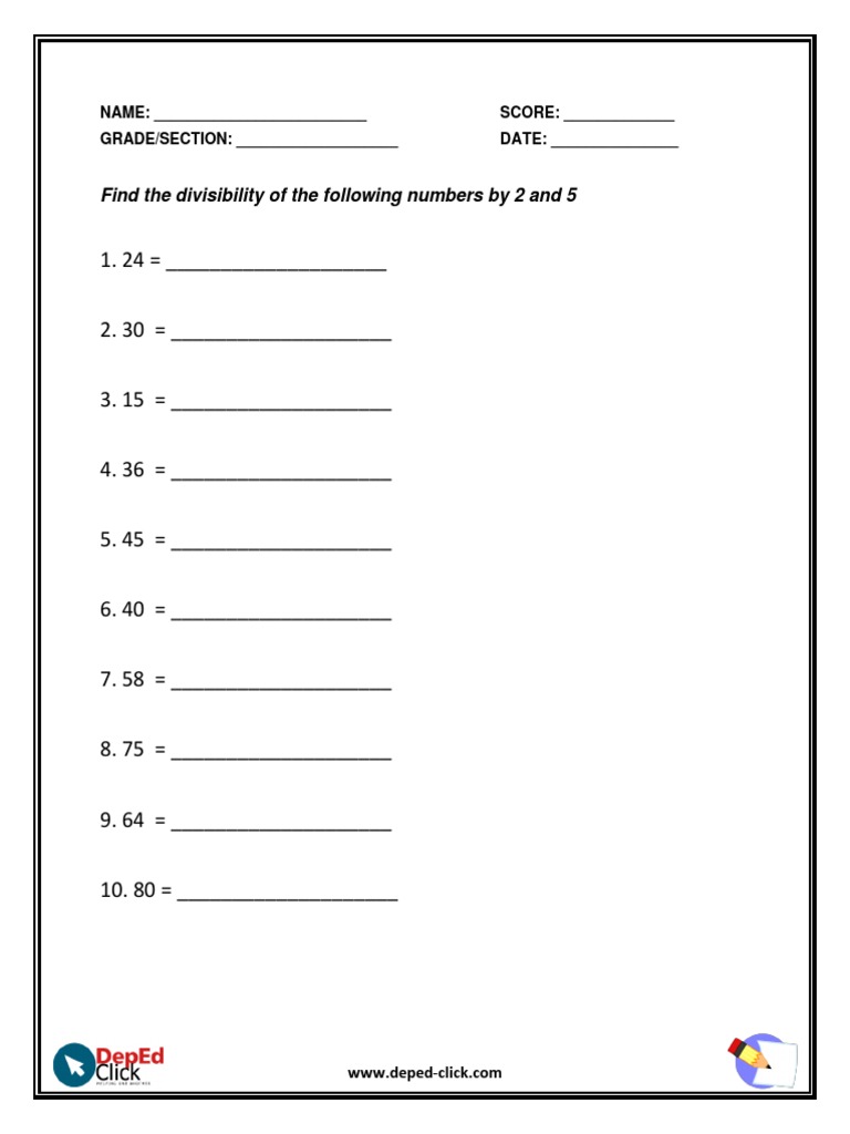 Grade 5 Activity Sheet (Divisibility) | PDF