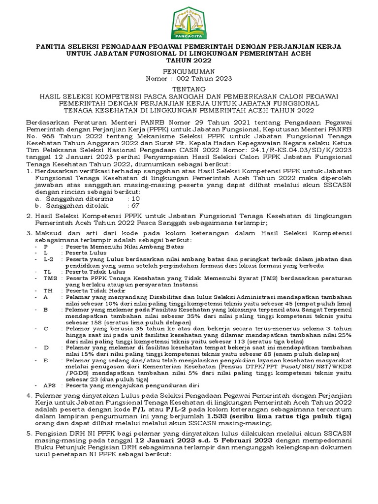 Pengumuman Akhir Pasca Sanggah Dan Pemberkasan PPPK Kesehatan | PDF | Pengelolaan Keuangan & Uang