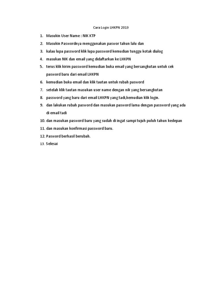 Panduan Login LHKPN 2019 | PDF | Karier & Perkembangan