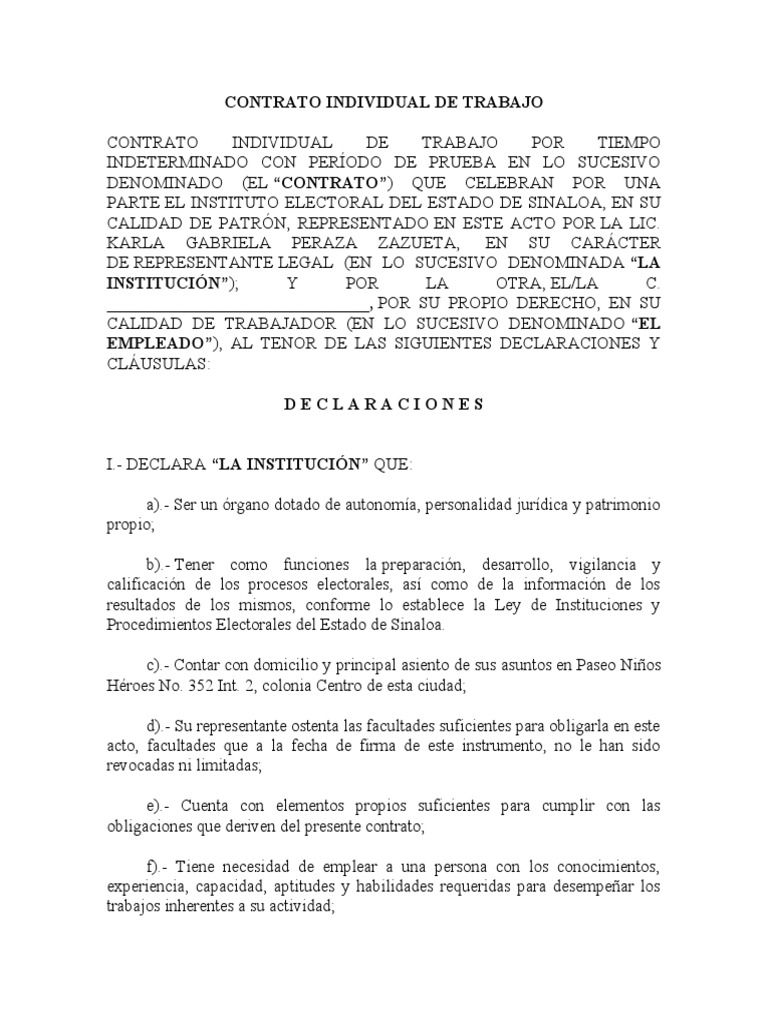 Contrato Individual de Trabajo | PDF | Salario | Seguro