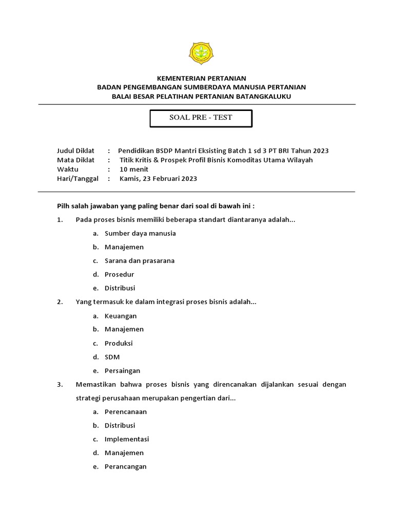 Soal Titik Kritis Resiko Bisnis BRI 2023 | PDF