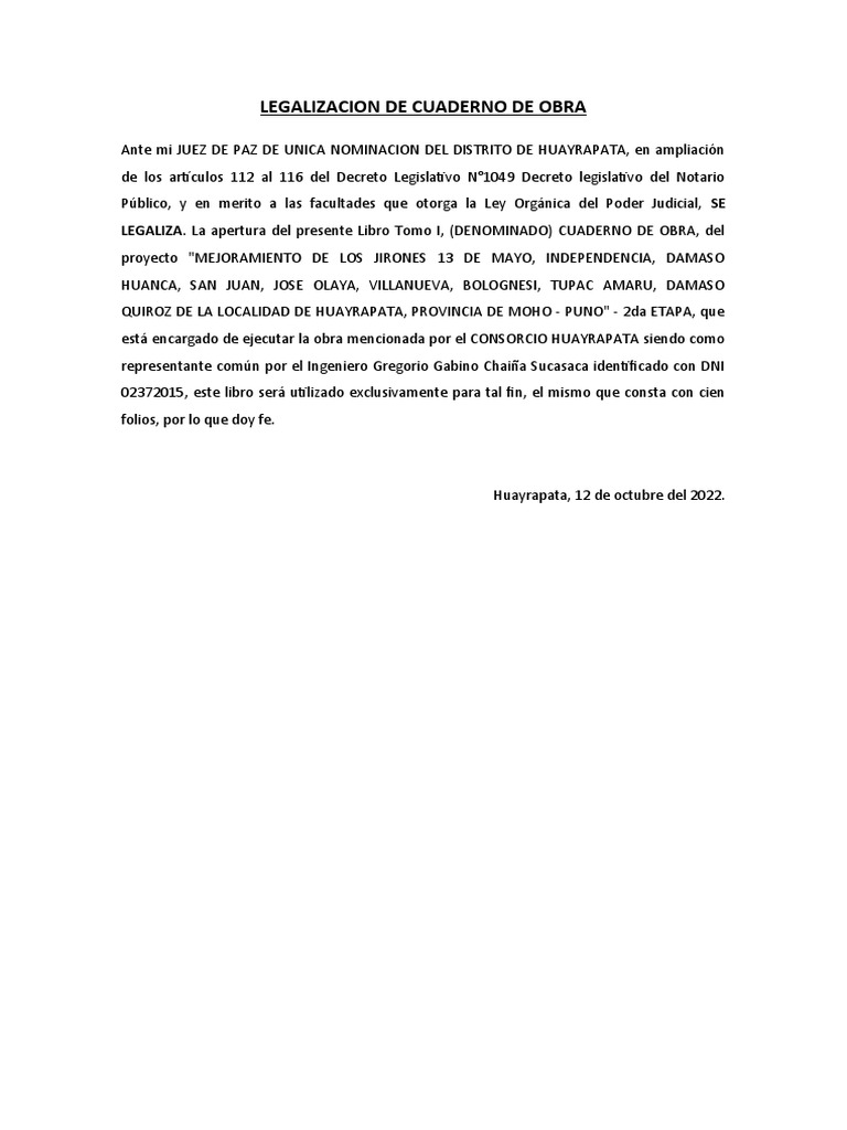 Legalizacion de Cuaderno de Obra (Recuperado Automáticamente) | PDF