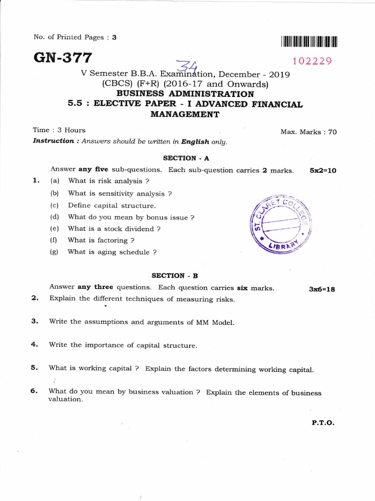 Bangalore University Previous Year Question Paper AFM 2019 | PDF ...